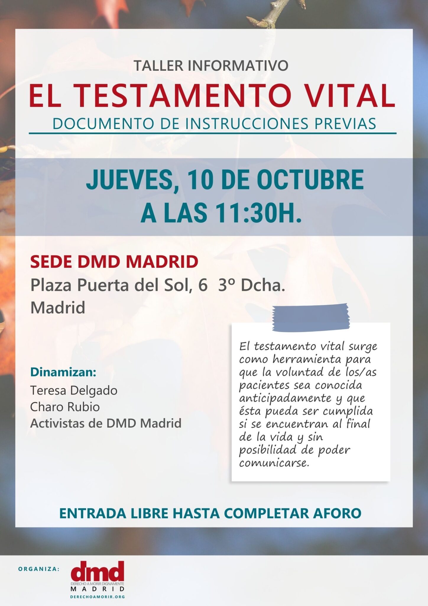 Taller Informativo: El testamento vital (Documentos de Instrucciones ...